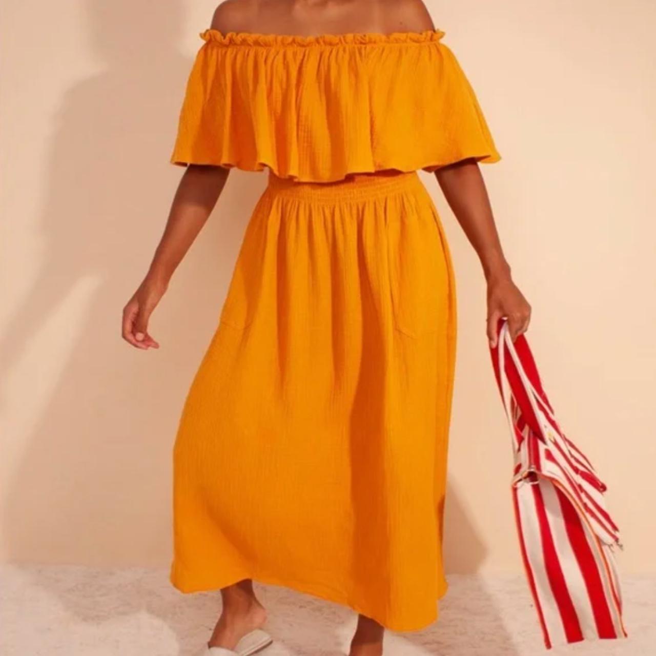 Worn once Off the shoulder yellow dress. Too big... - Depop