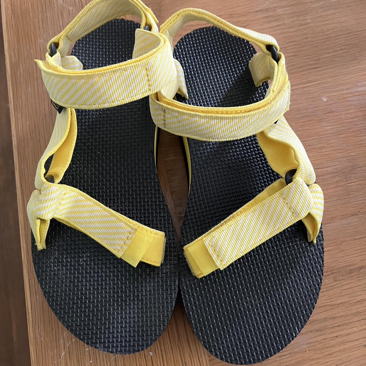 yellow and black teva sandals #sandals #summer... - Depop