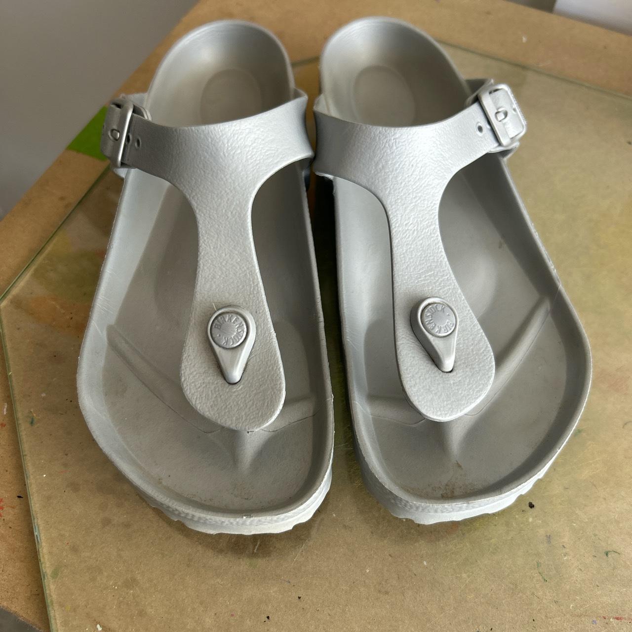EVA silver birkenstocks gizeh style size 38 very... - Depop