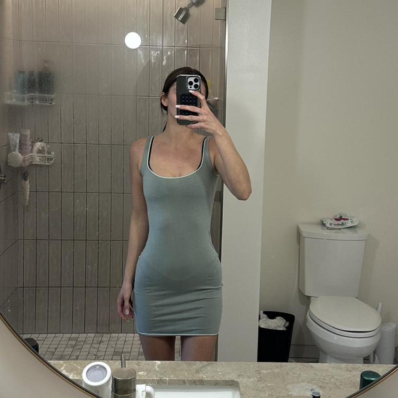 Skims Green mini bodycon dress #bodycon - Depop