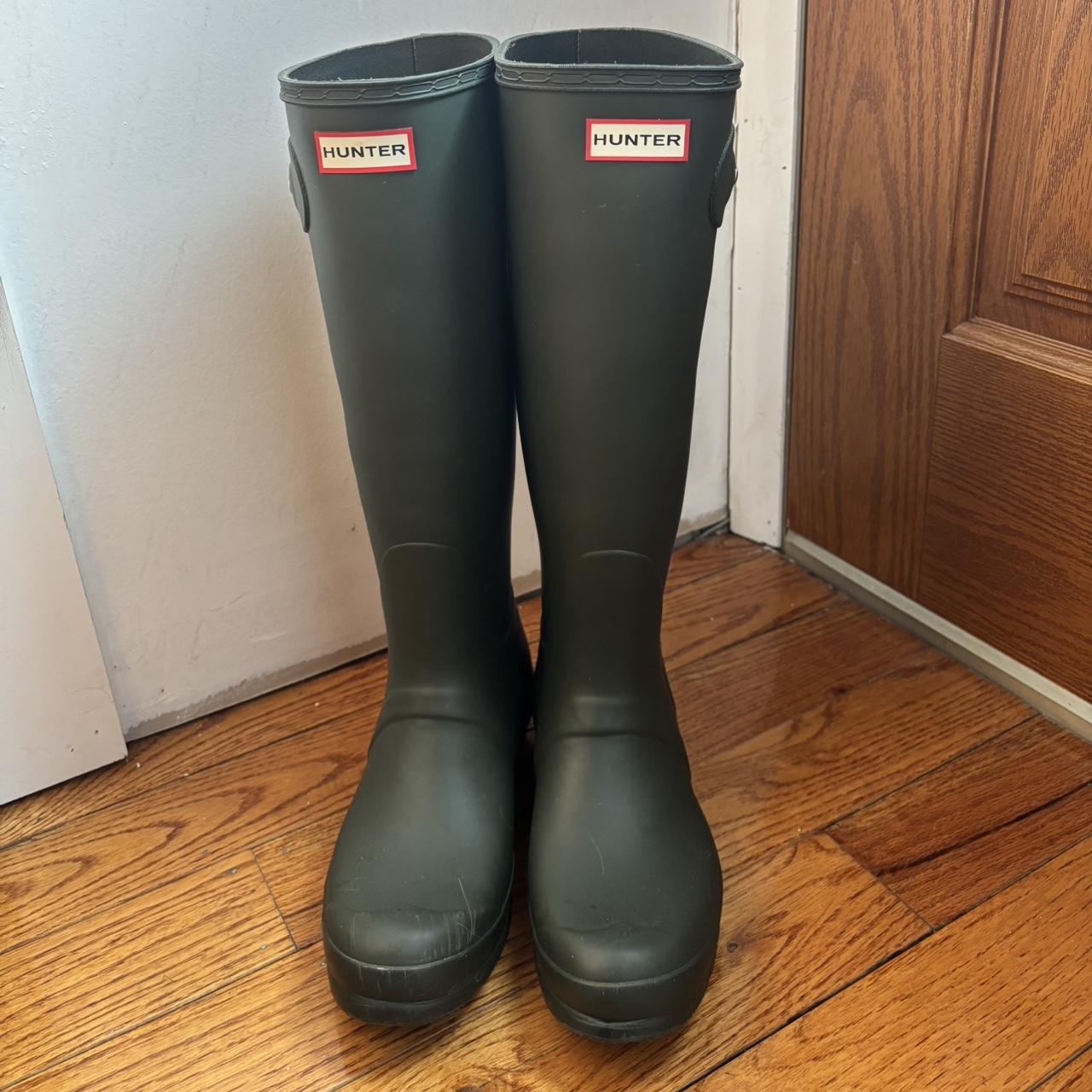 Dark green Hunter rain boots. Slight scratches in... | Depop