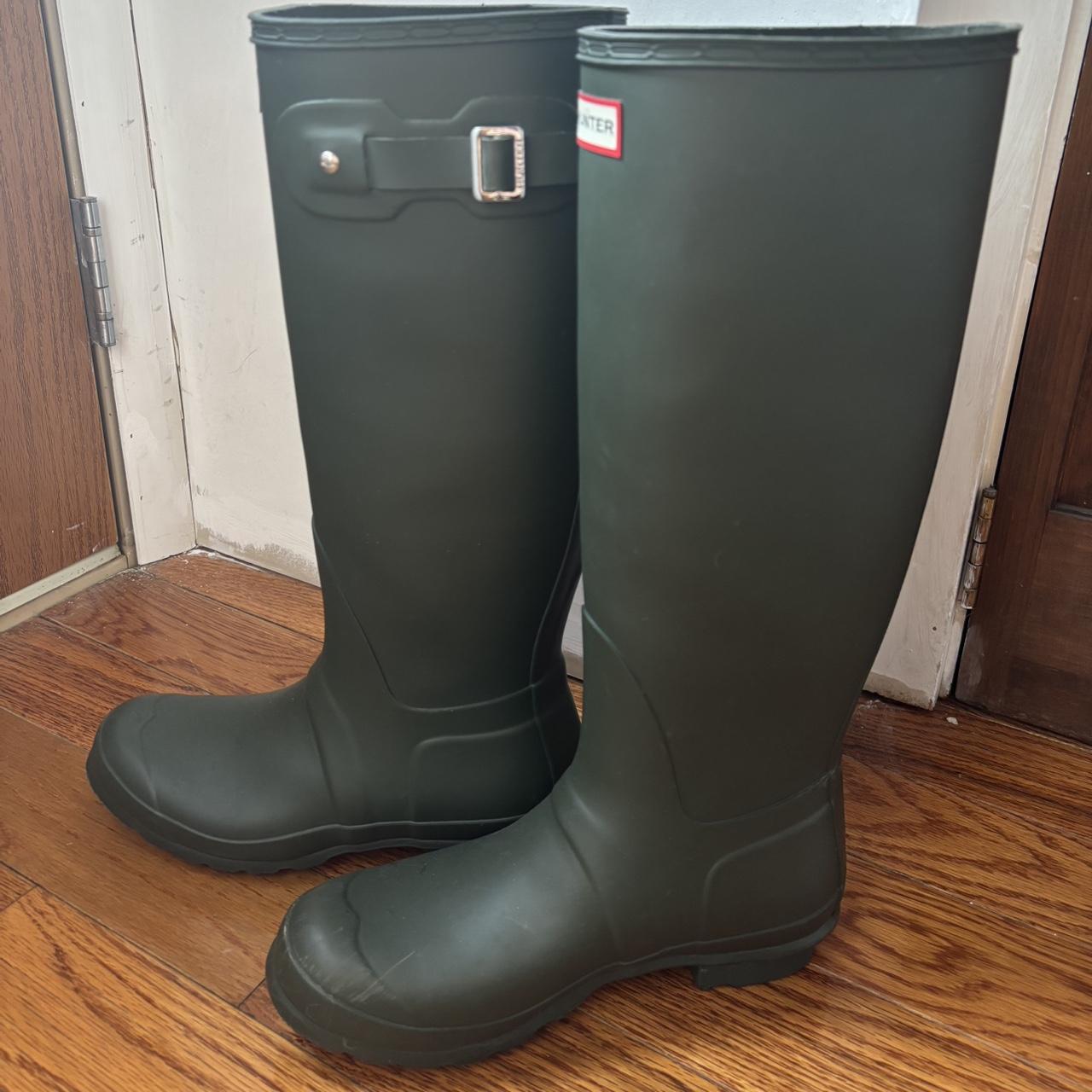 Dark green Hunter rain boots. Slight scratches in... | Depop