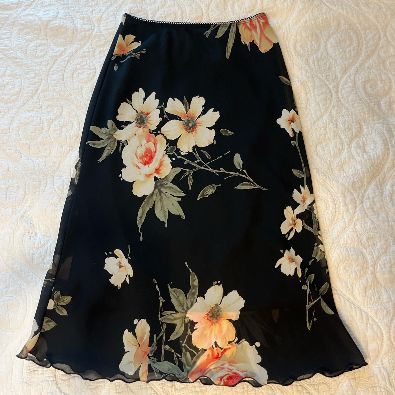 Floral Print Chiffon Midi 90s Skirt Size Small Depop