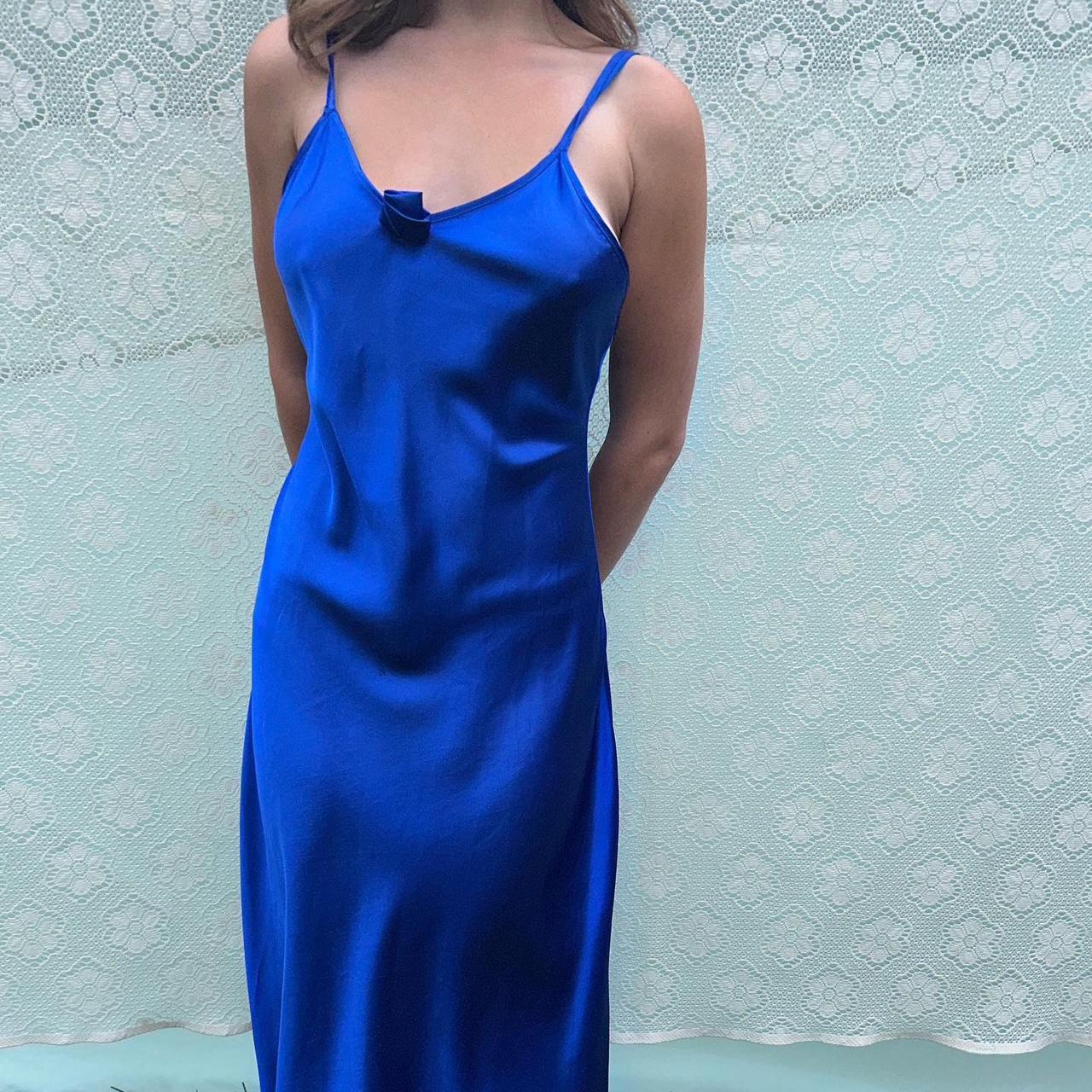 Royal blue 60s slip dress Rosette on the front Flows... - Depop