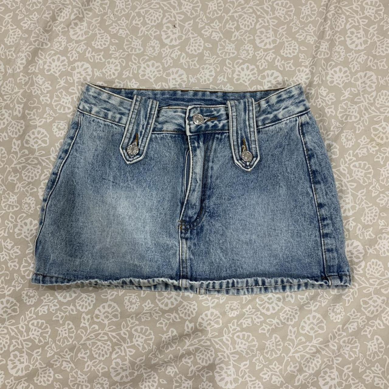 shein mini denim skirt fits ws 24-25 my try on in... - Depop