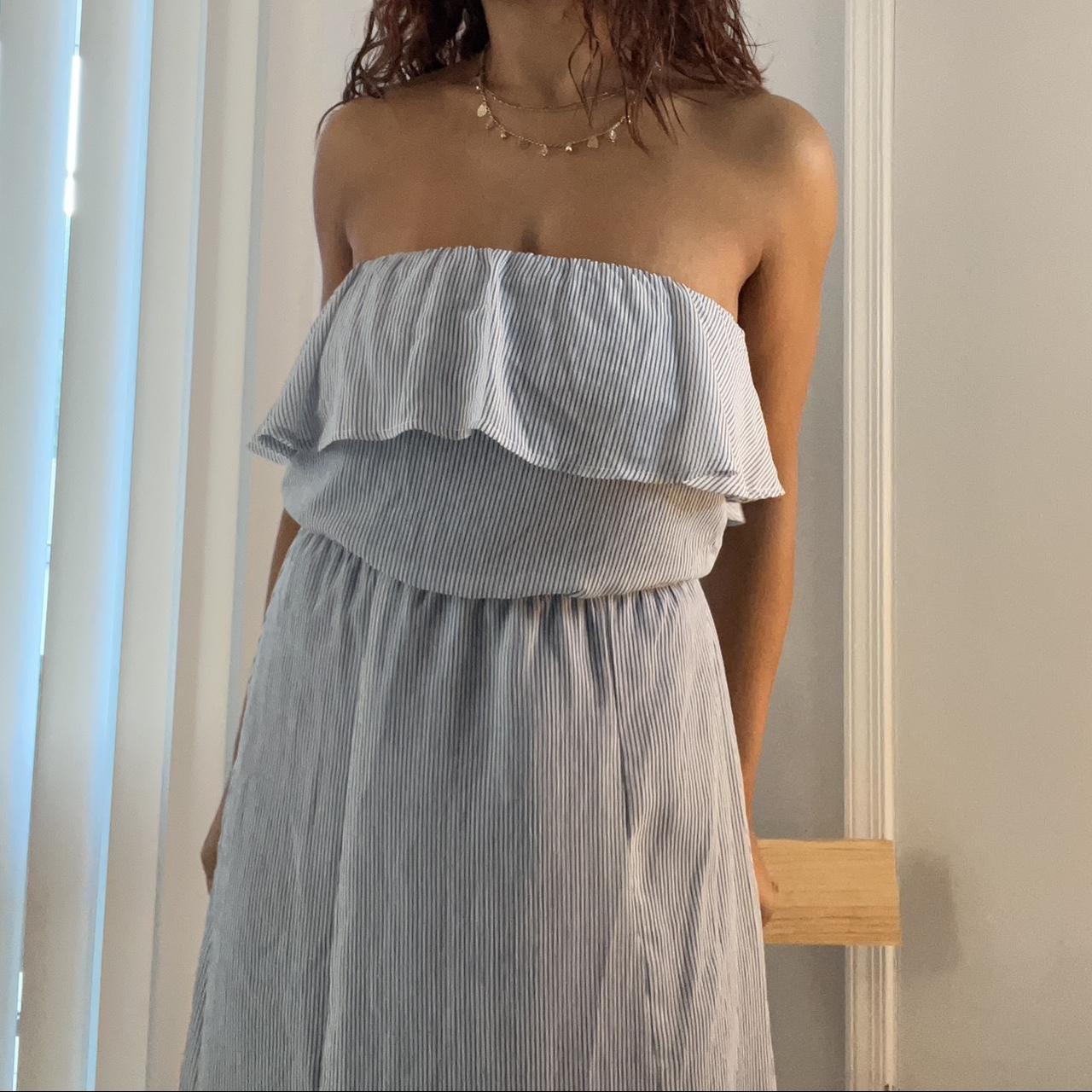 Charming Charlie Women's Blue and White Dress | Depop