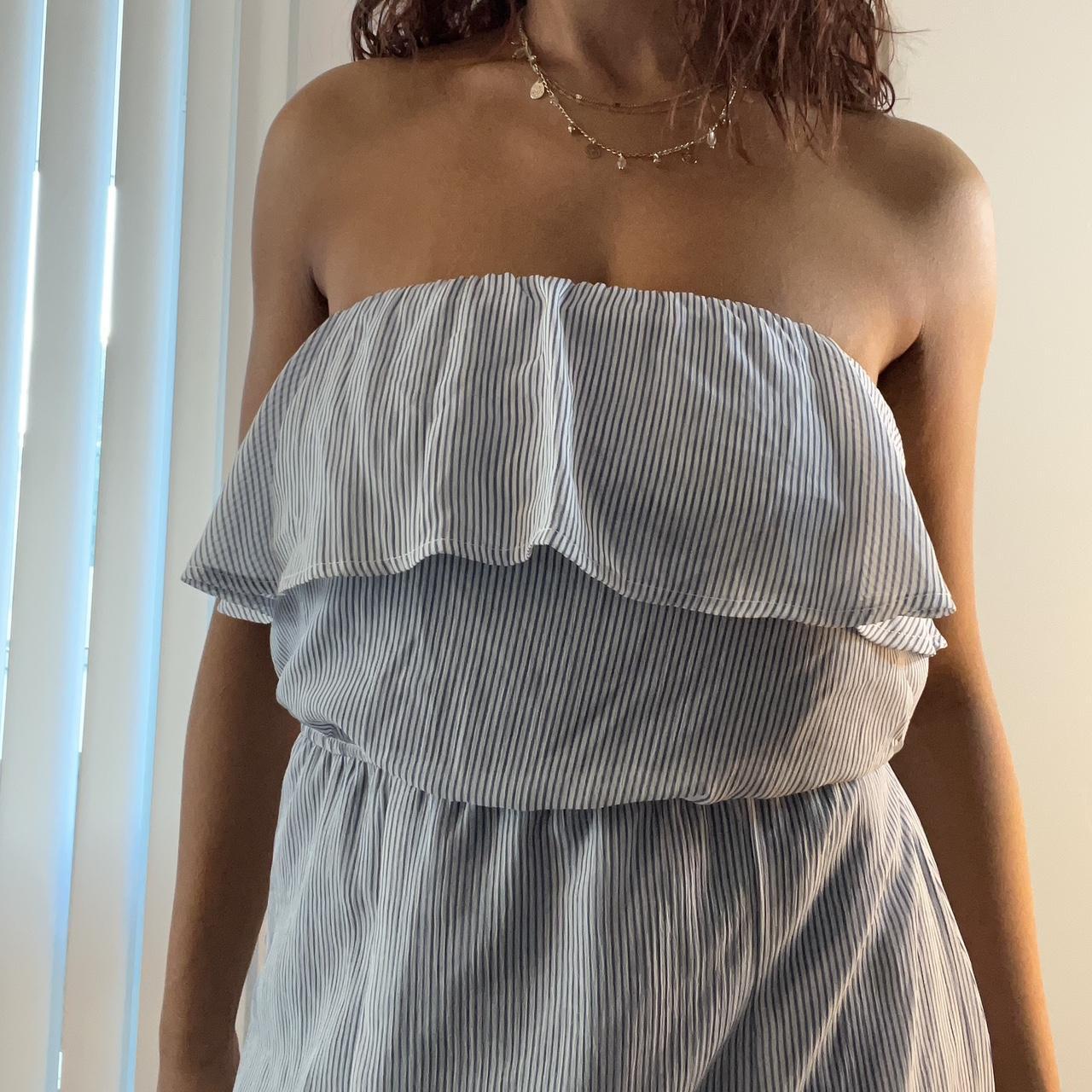 Charming Charlie Women's Blue and White Dress | Depop