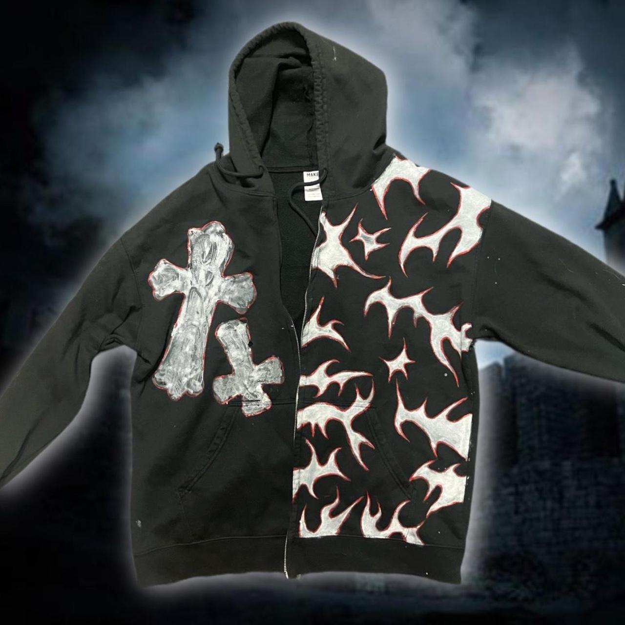 1 OF 1 HALF & HALF EMO HOODIE CUSTOM PAINTED ONLY 1... - Depop