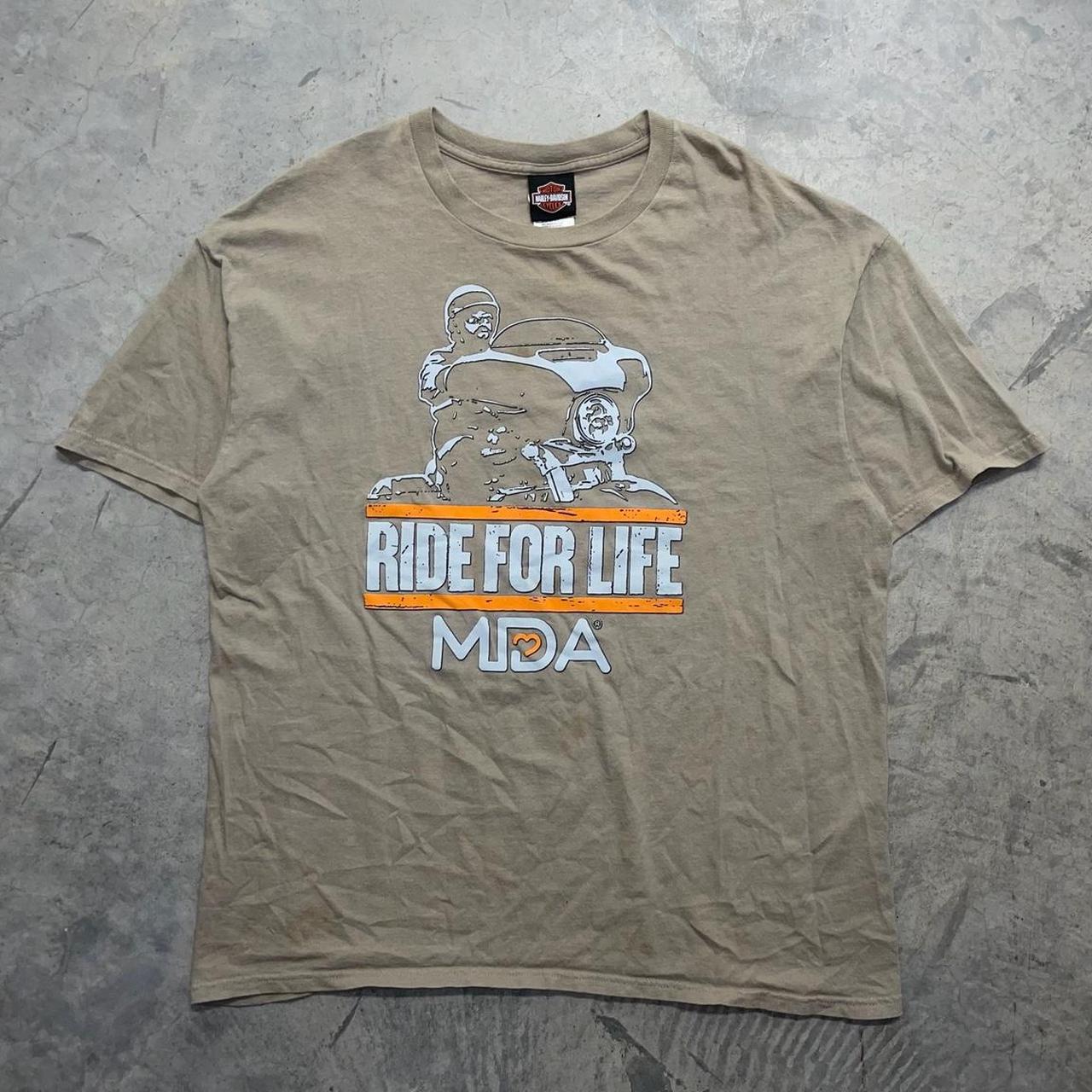 Vintage harley davidson MDA tan graphic biker... - Depop