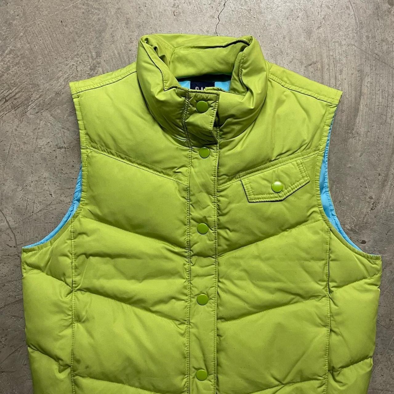 gap modern neon green puffer vest womens... - Depop