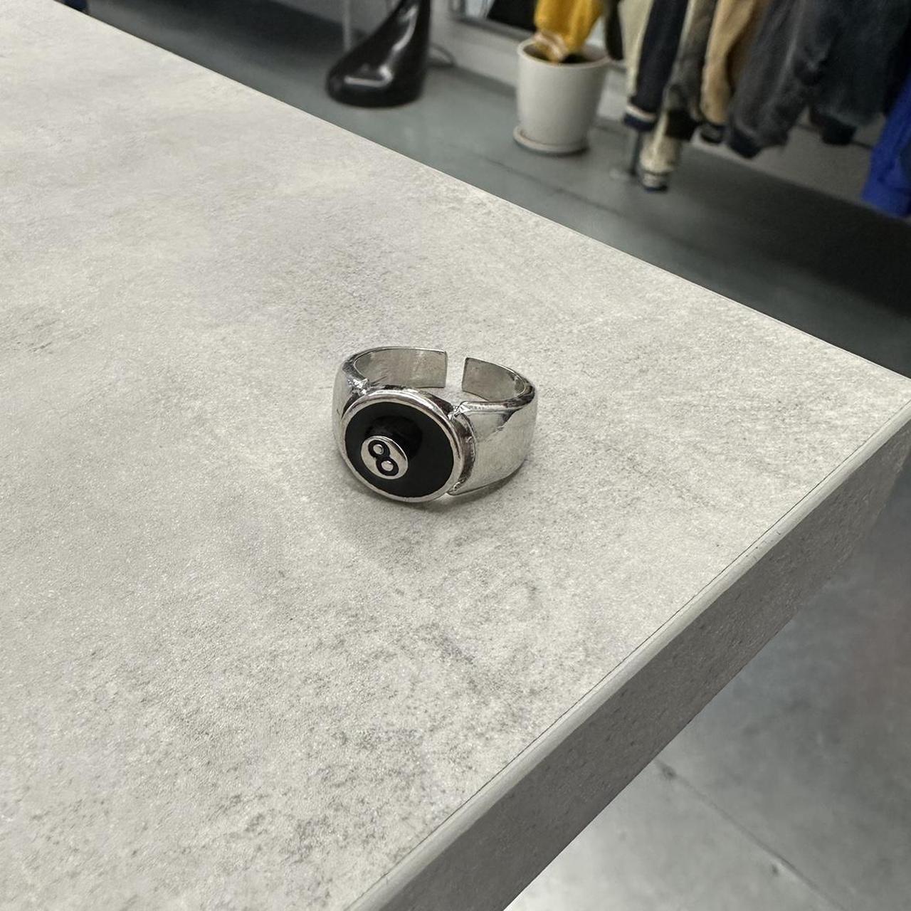 y2k silver 8ball stainless steel ring 7mm 2000s 90s... - Depop