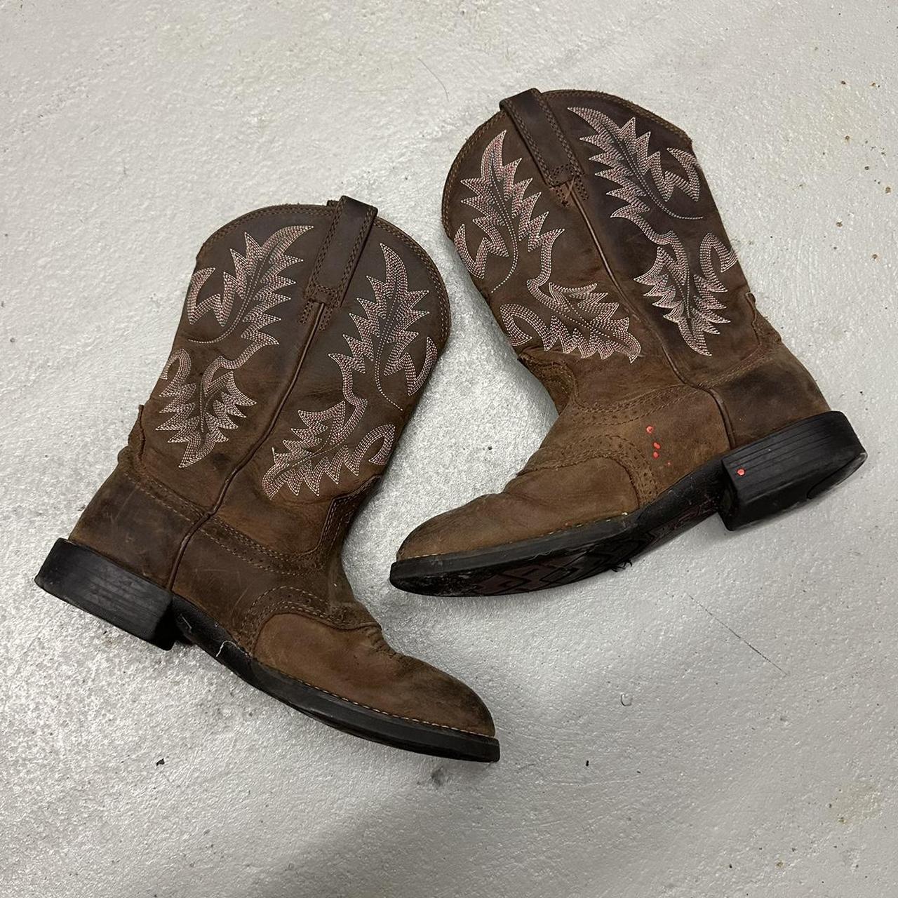 ariat brown leather cowboy western boots womens... - Depop