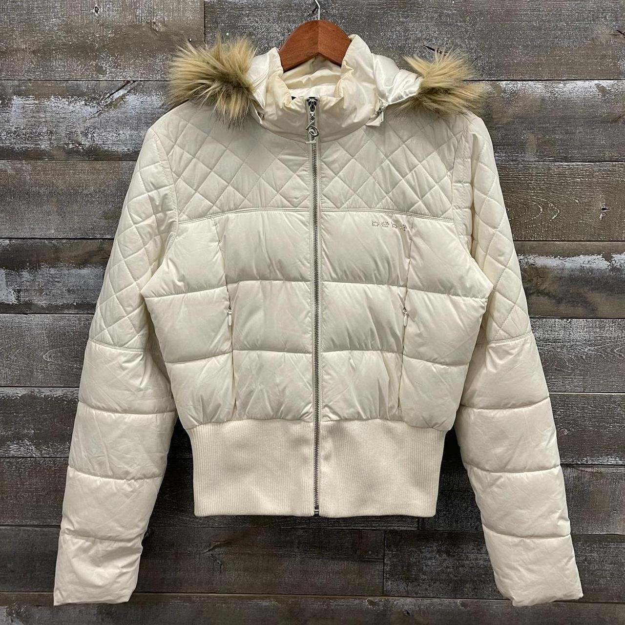 vintage bebe 2000s y2k cropped puffer jacket with... - Depop