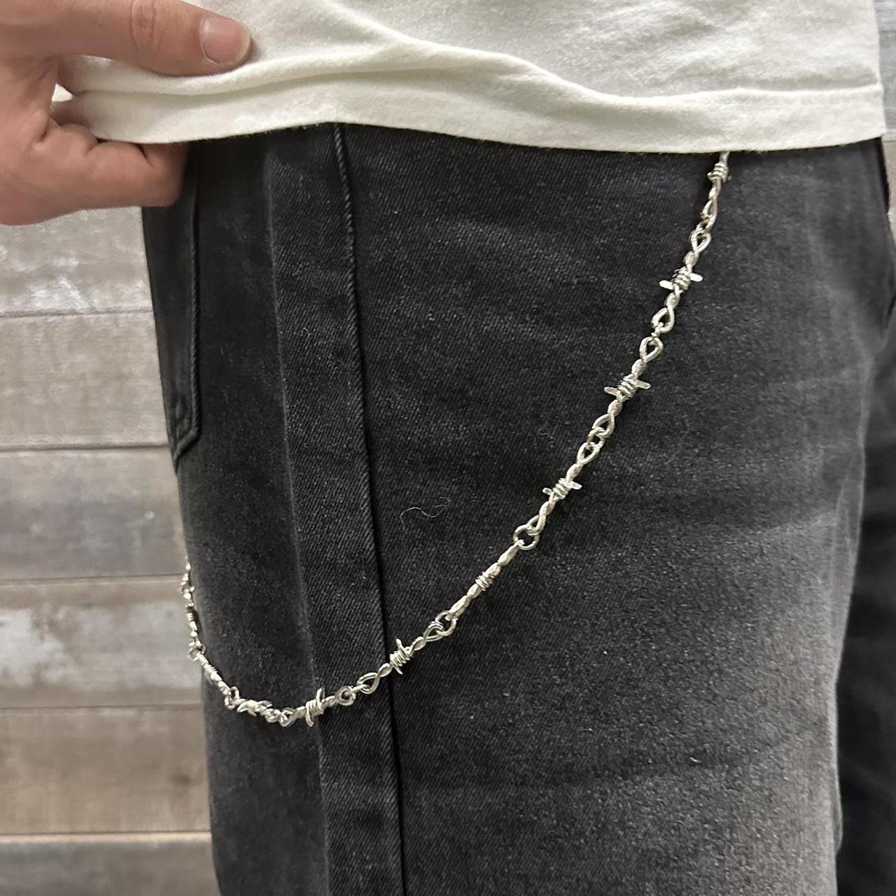 y2k style metal barb wire grunge wallet chain... - Depop