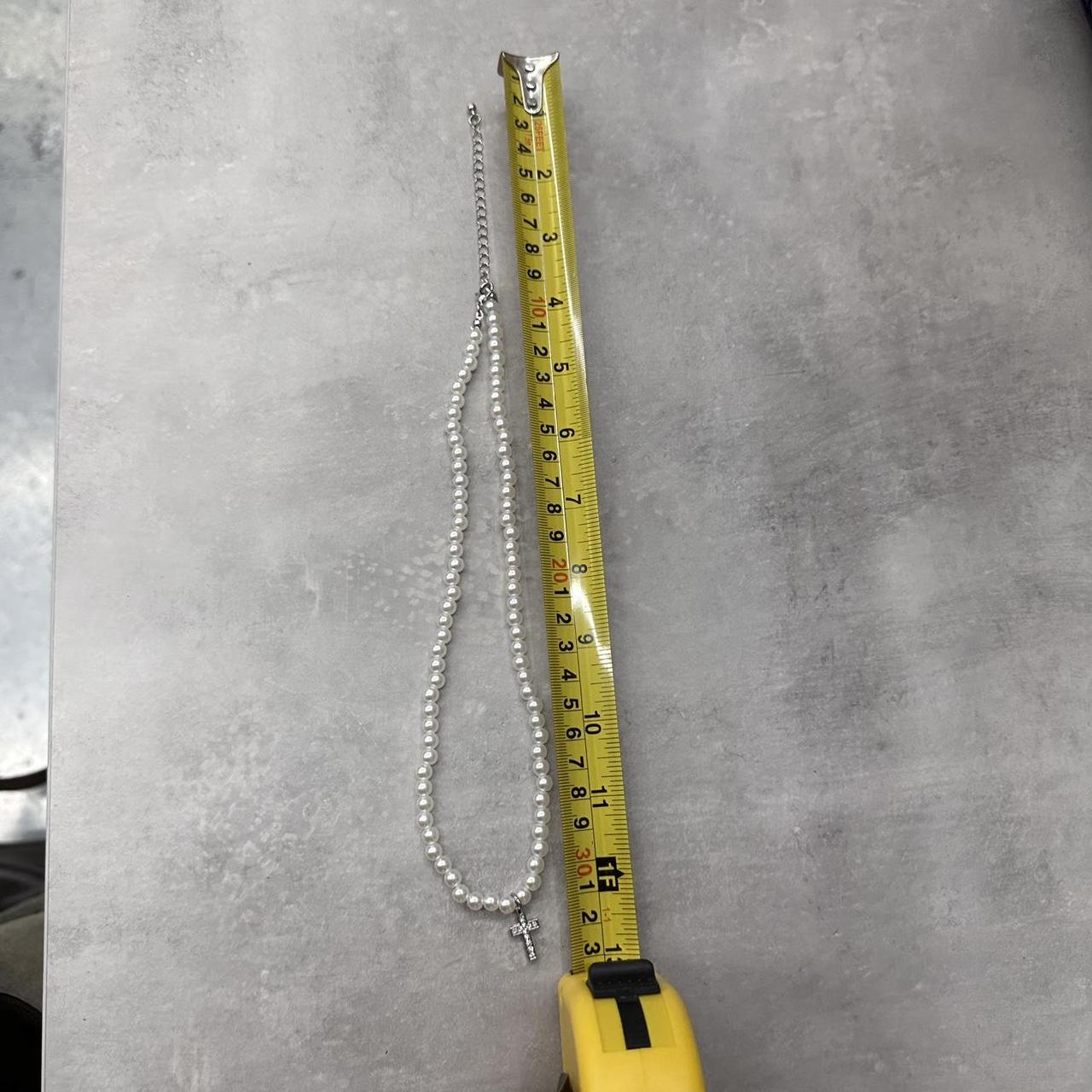 y2k pearl and diamond cross necklace chain 2000s... | Depop