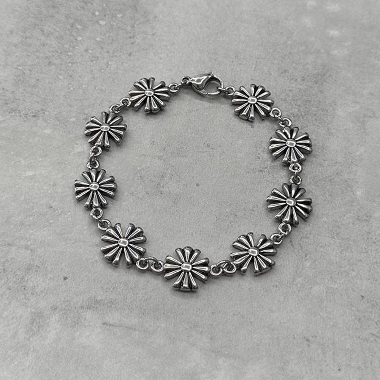 vintage style chrome clover charm stainless steel... | Depop