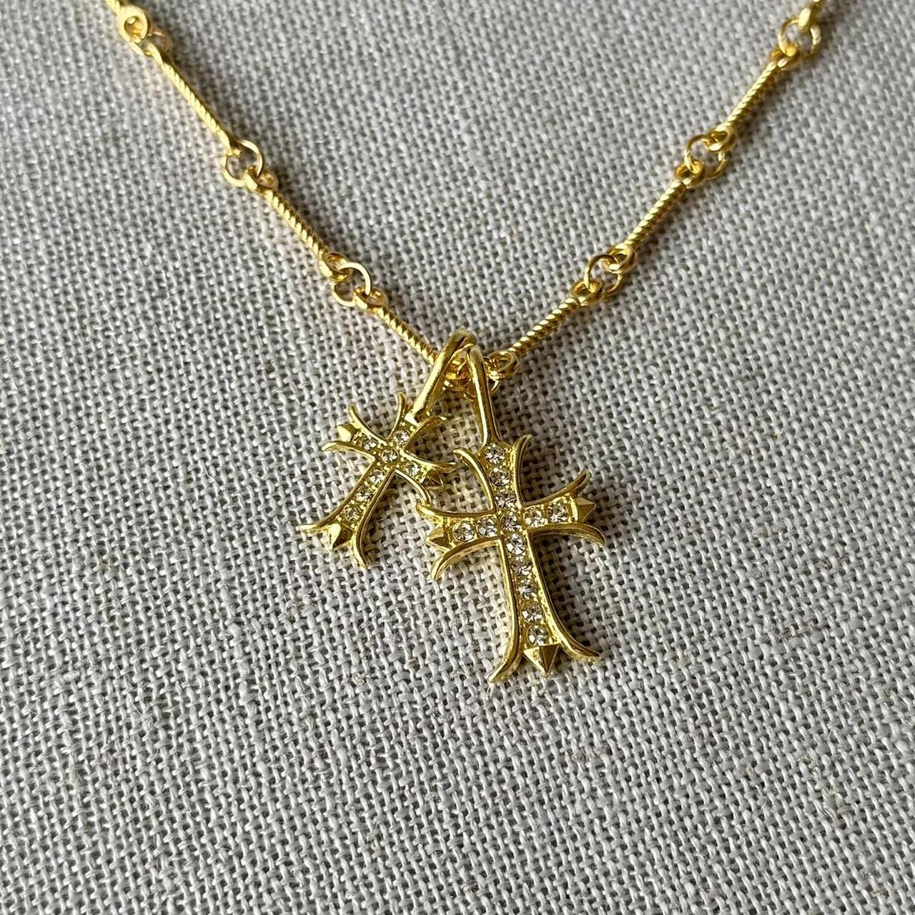 double cross gold diamond chain vintage y2k style... | Depop