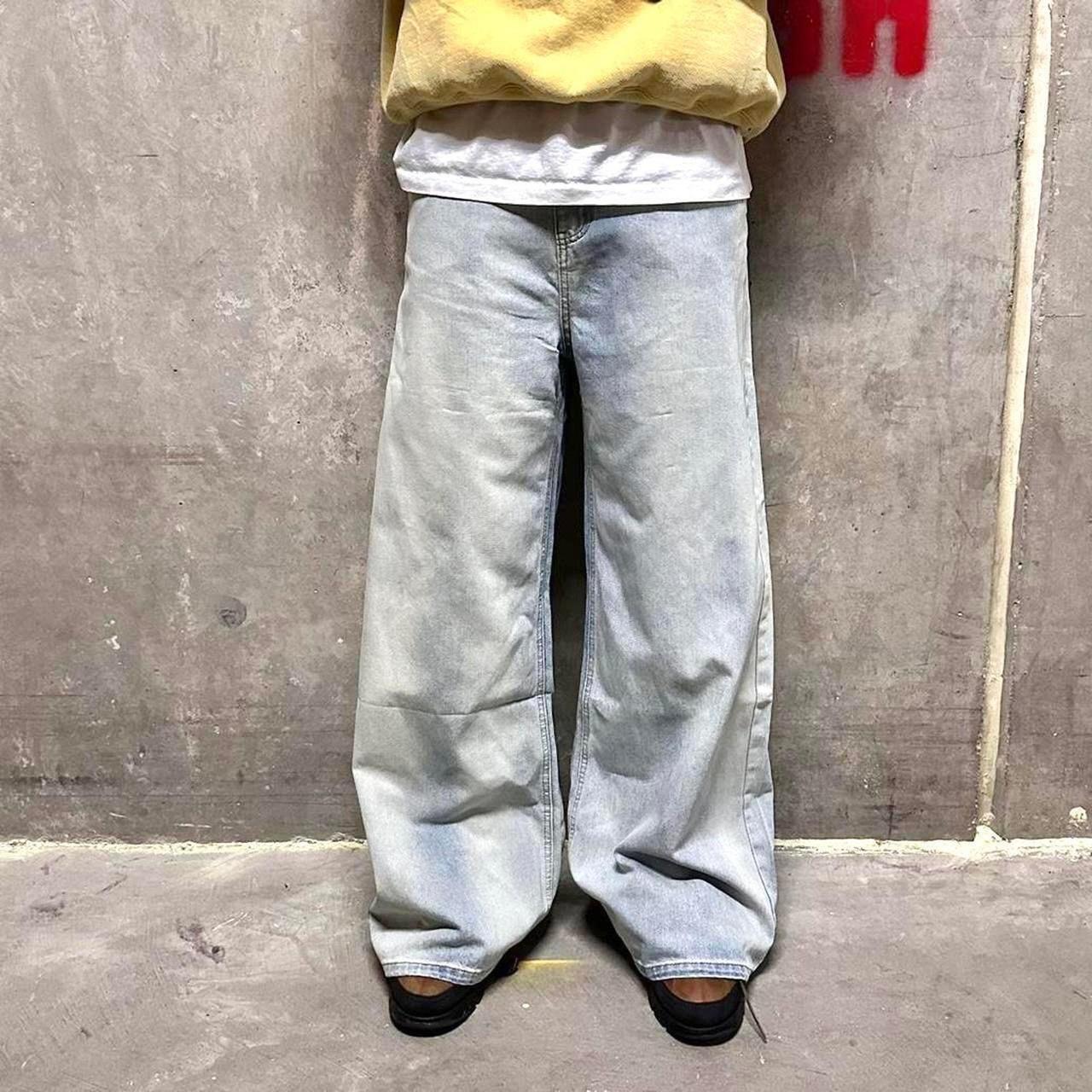 vintage baggy y2k urban wide leg bleach lightwash... | Depop