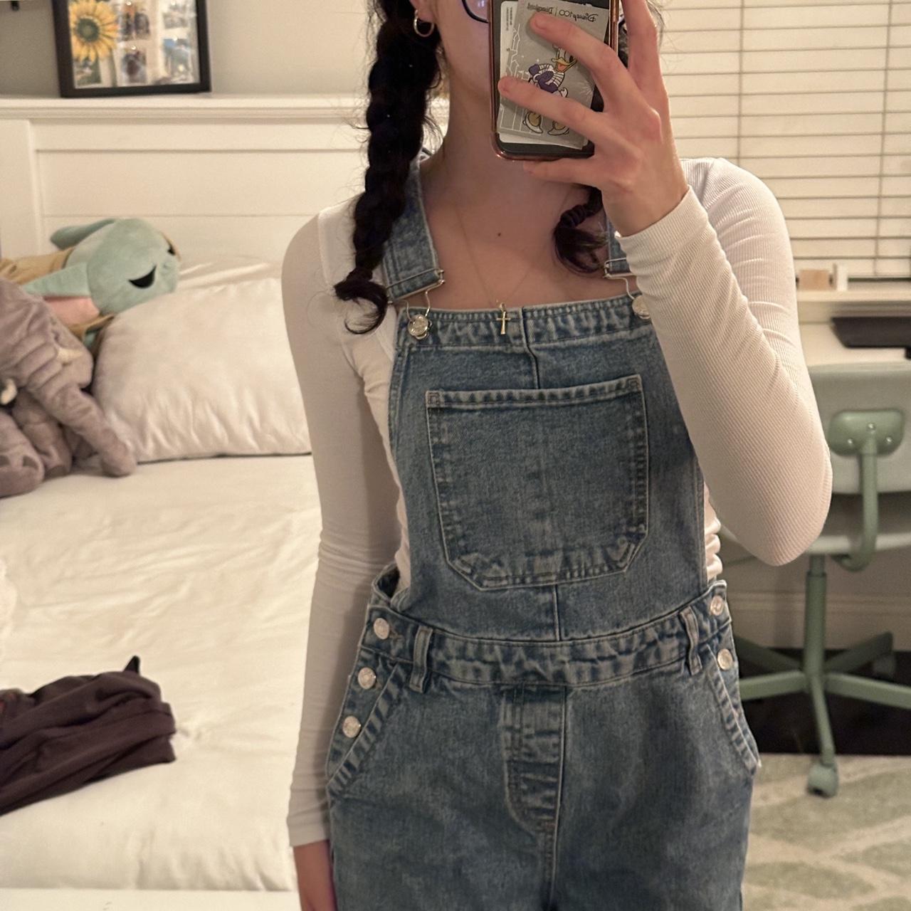 Thrifted denim overalls🩵 so cute and the material is... - Depop