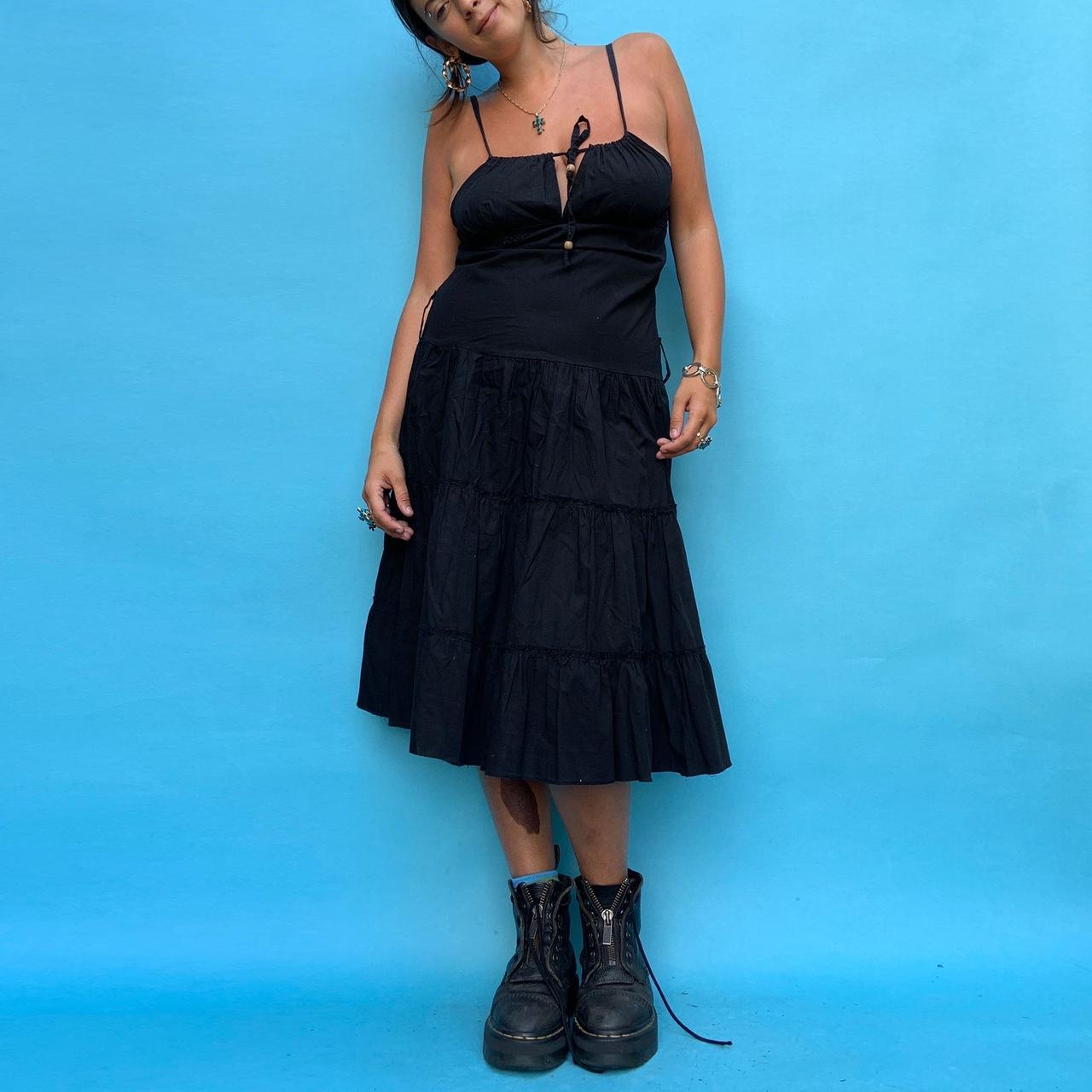 VINTAGE MILKMAID MIDI DRESS 90's black praire style... - Depop