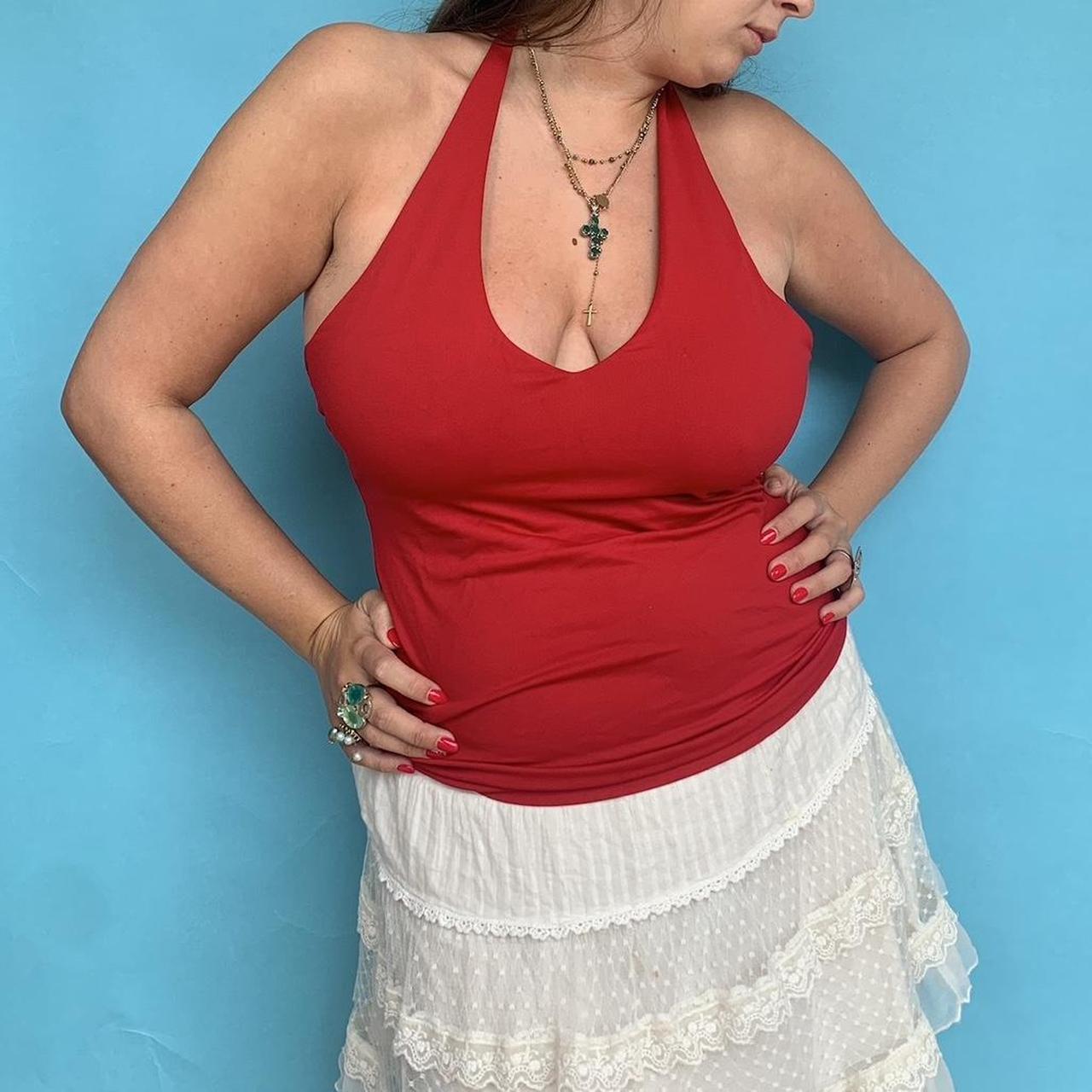 RED HALTER NECK TOP amazing zara structured tight... - Depop