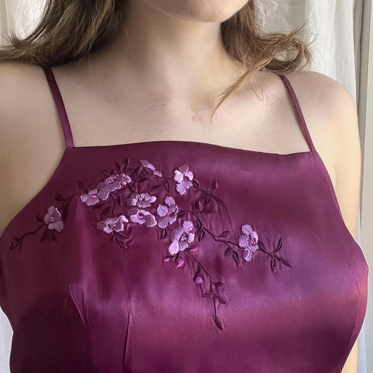 90s purple silk top with flower embroidery. Has... - Depop