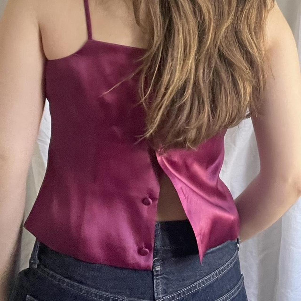 90s purple silk top with flower embroidery. Has... - Depop