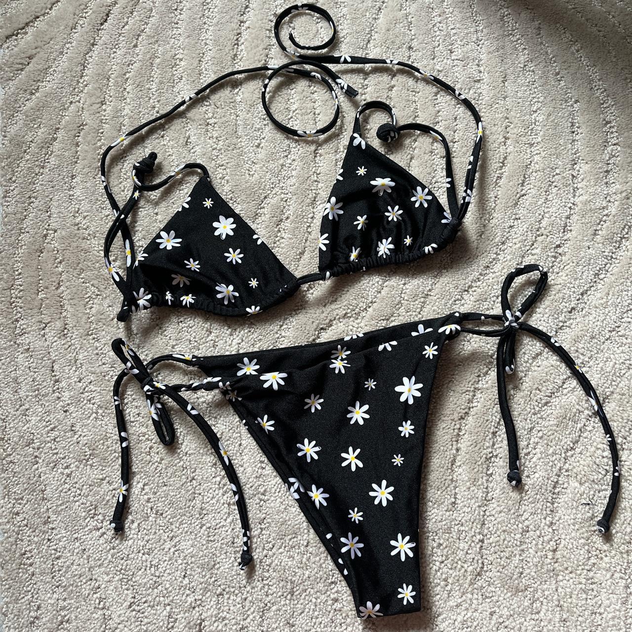 Daisy Print Black Bikini SAMPLE size XS Sample... - Depop