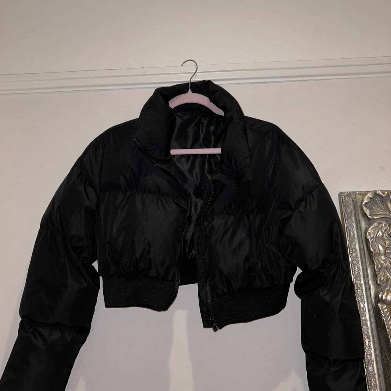 small black cropped puffer jacket can fit xs or s - Depop