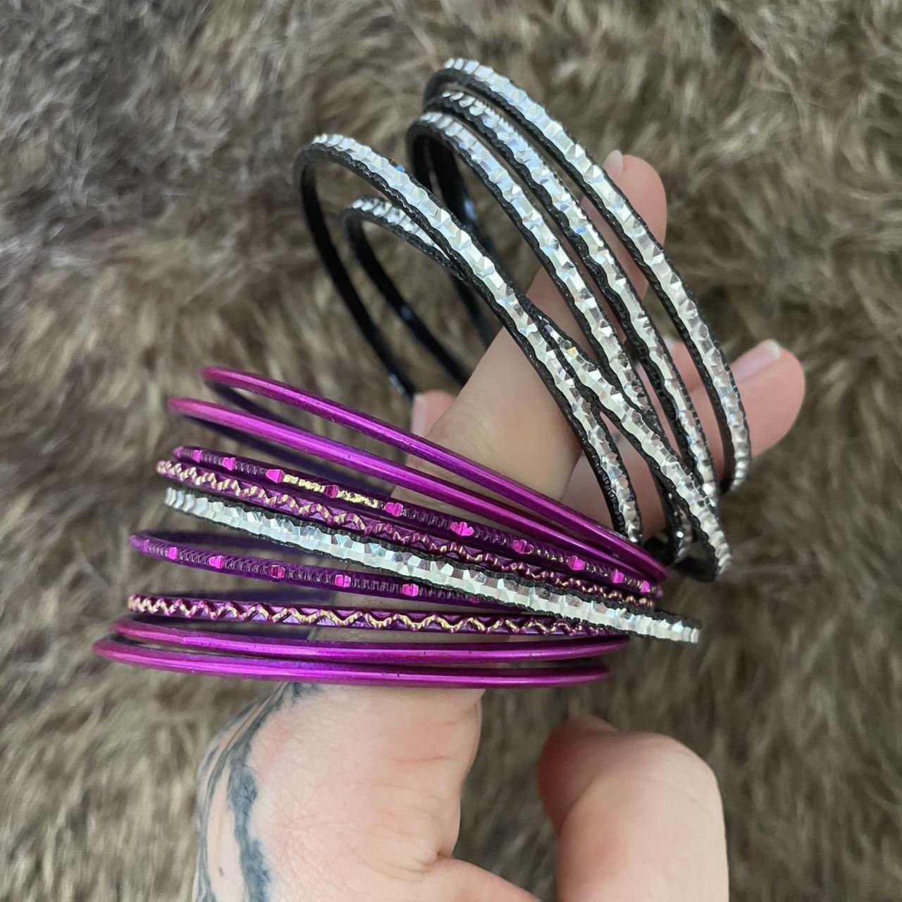 Y2K BANGLES ~purple and silver/black bangles so... - Depop