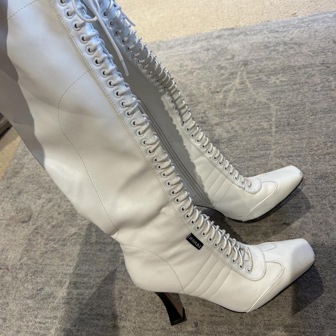 Niihai white lace up boxer style boots Size 5 Worn... | Depop