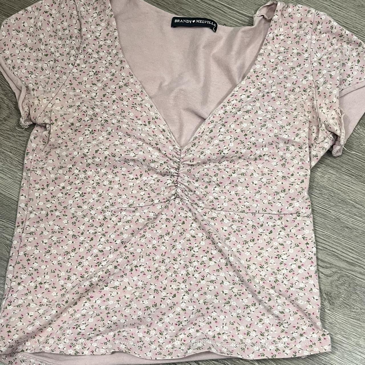 pink floral gina top from brandy melville, never... - Depop