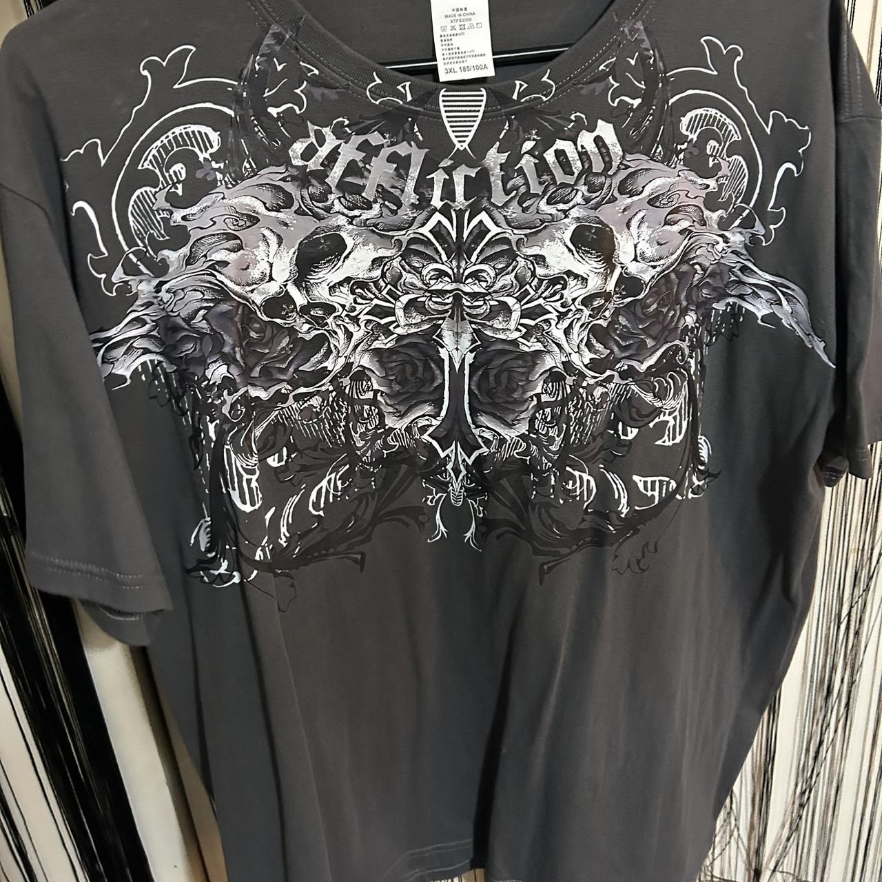 Black Affliction graphic tee with skulls and crosses... | Depop