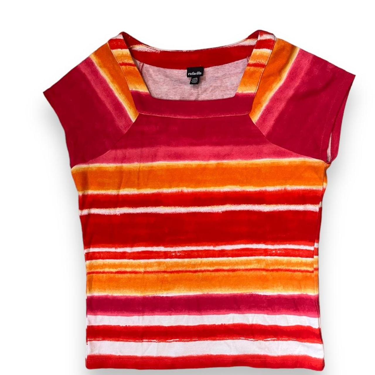 pink and orange striped top. size medium.... - Depop