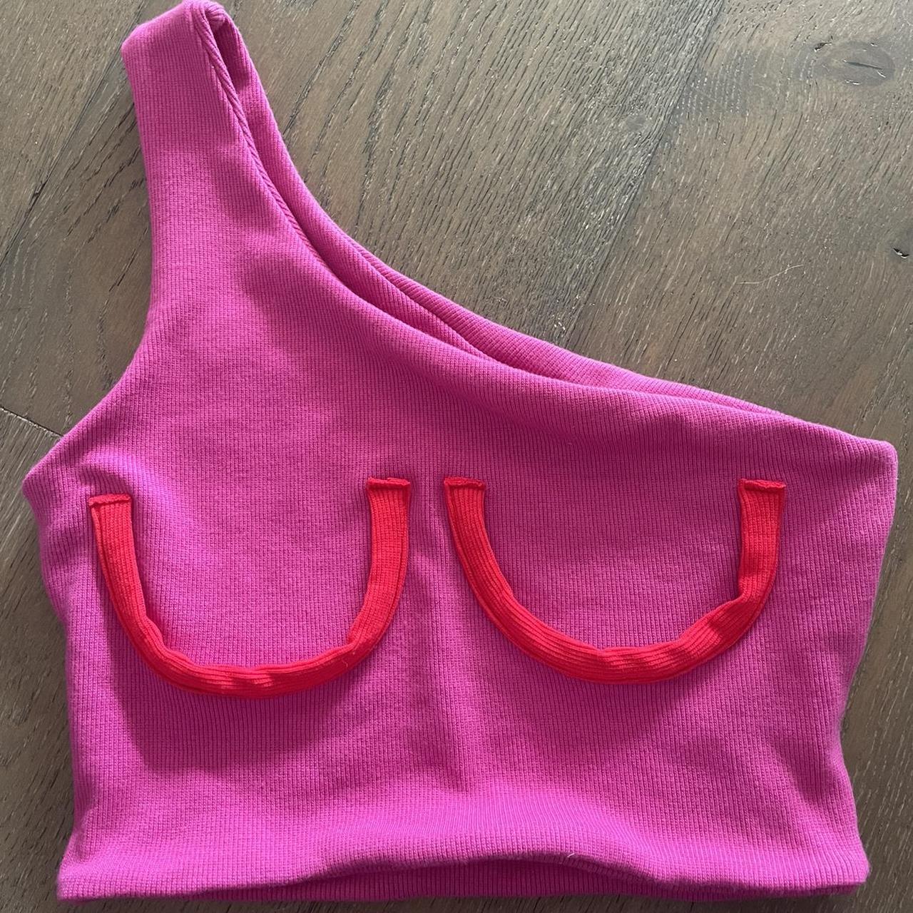 Hot pink one shoulder crop top Never worn, no tag... - Depop