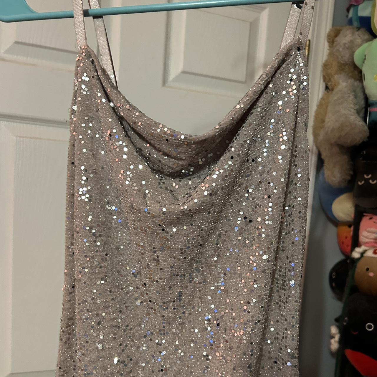 stunning taupe silver bebe sparkly cowl neck maxi... | Depop