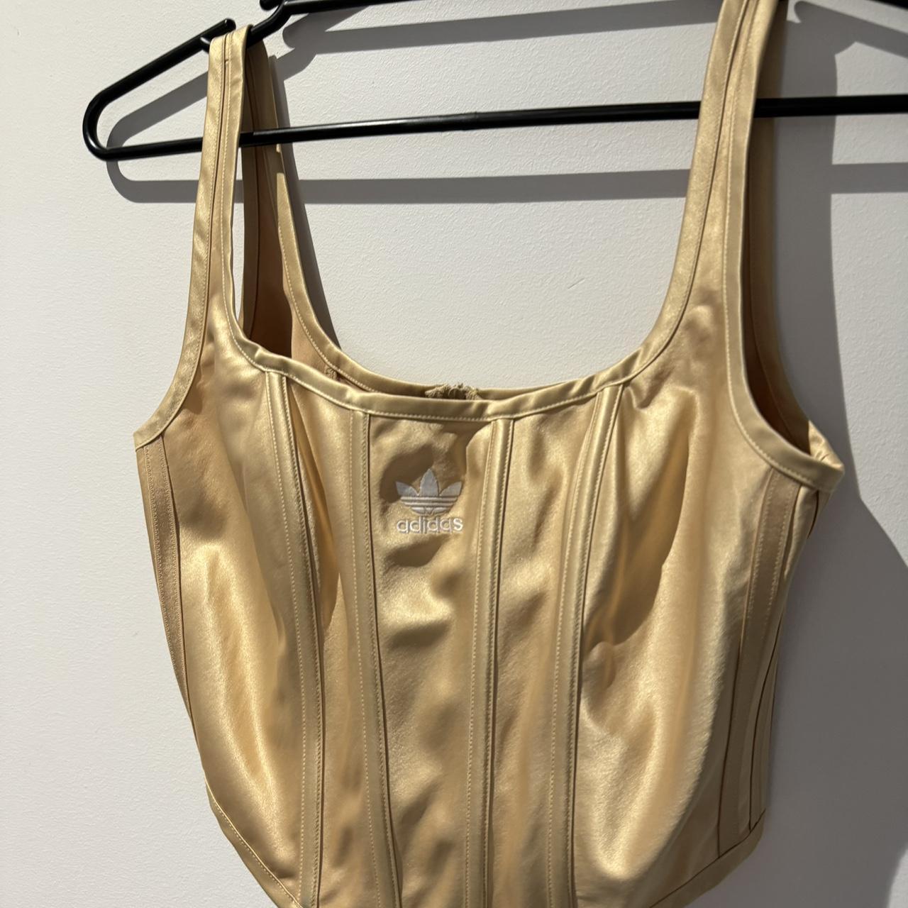 Adidas corset crop top Gold size small/8 - Depop