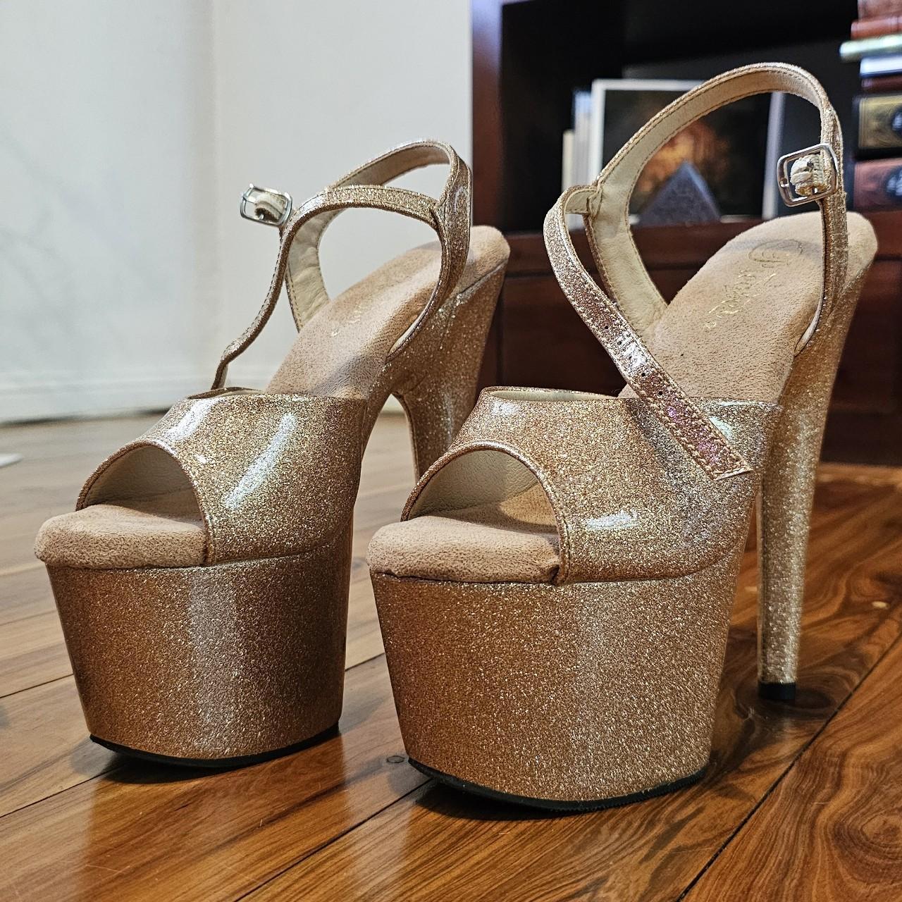 7 inch Pleaser 'ADORE' Heels gold glitter size UK5... - Depop