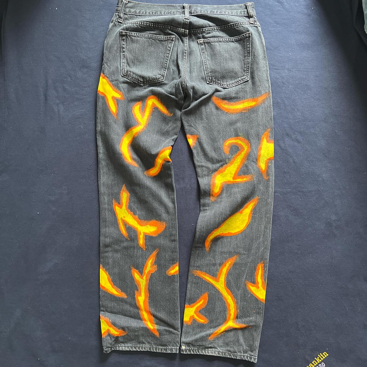 HAND PAINTED Fire flame jeans - super baggy, baggy... - Depop