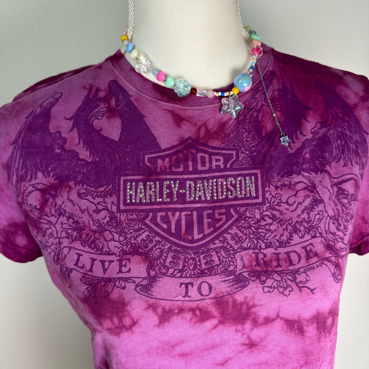 Y2K pink Harley Davidson tshirt with... - Depop