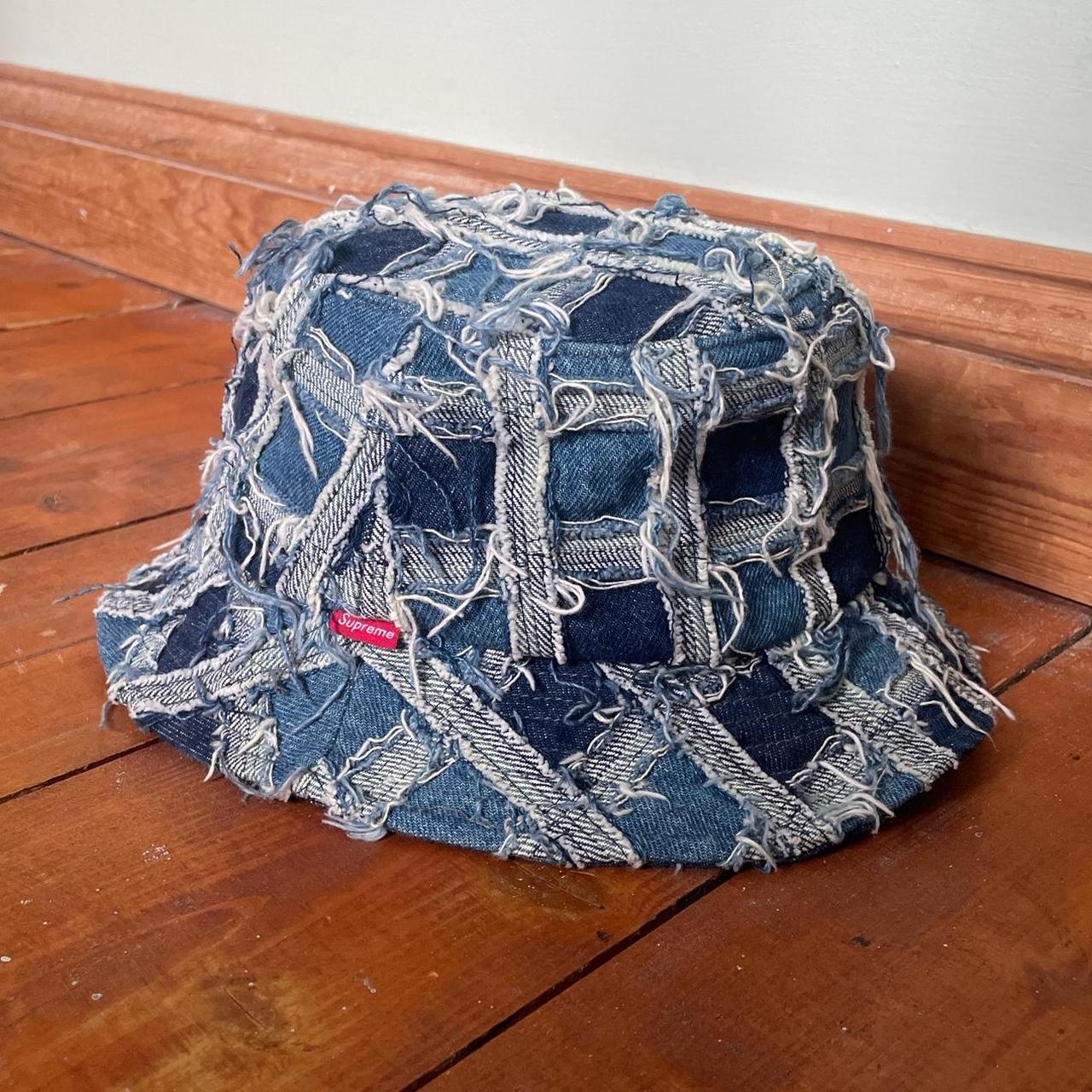Supreme Frayed Patchwork Denim Crusher / Bucket Hat... - Depop