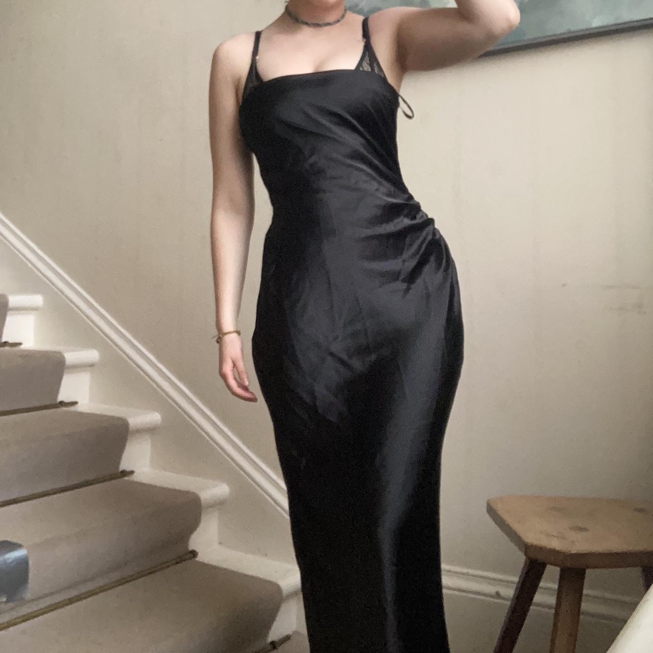 Beautiful black classic spaghetti strap satin maxi... - Depop
