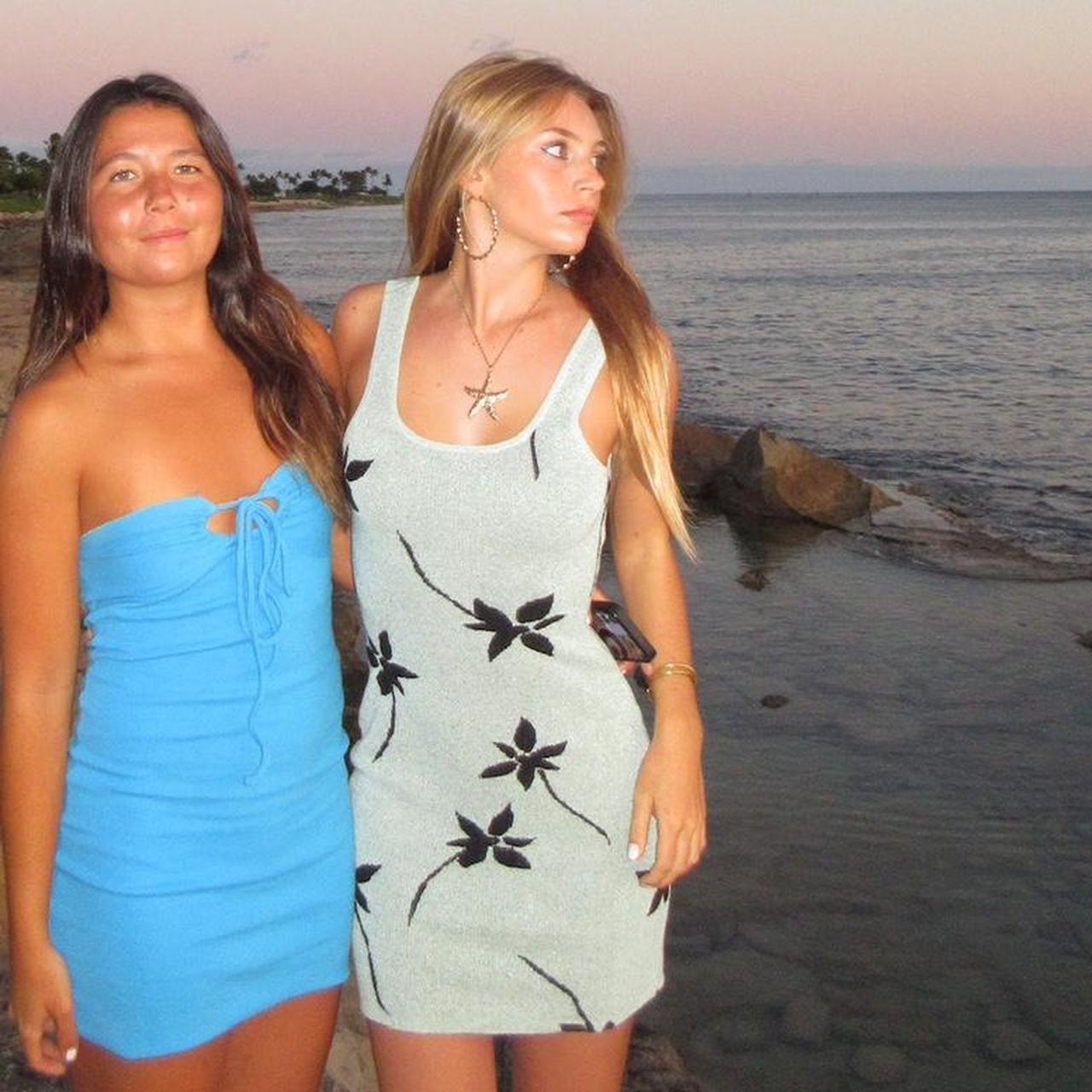 white fox boutique sheer bliss knit mini dress in... | Depop