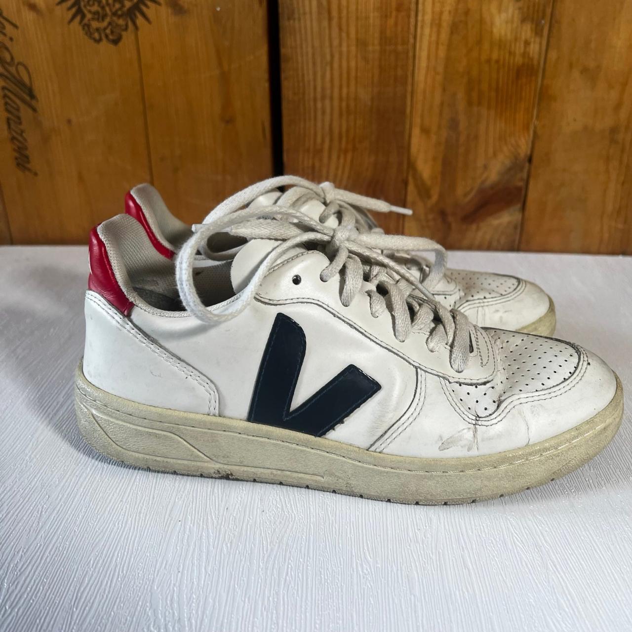 Veja Women’s Navy, red and White Leather... - Depop