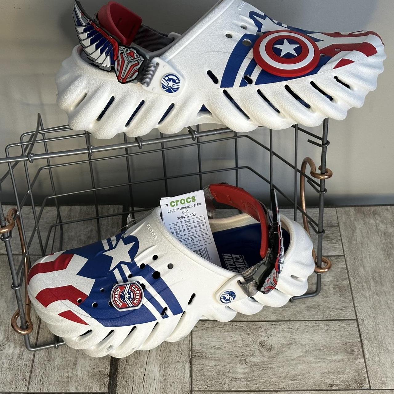 Captain America Crocs echos #CaptainAmerica #Crocs... - Depop