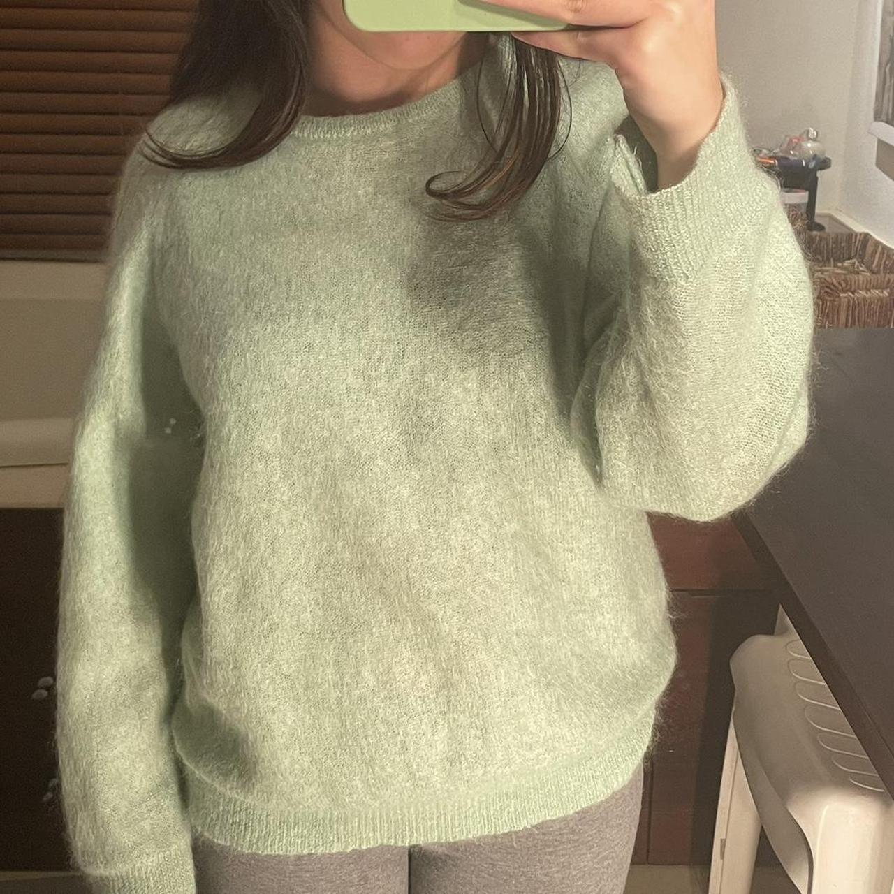 Fuzzy light green sweater (material may feel a... - Depop