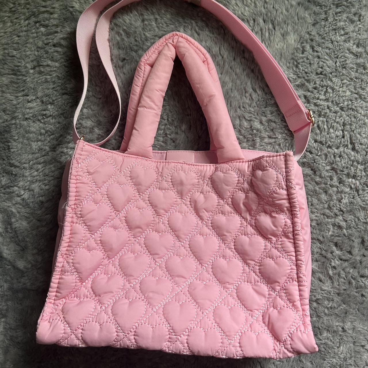 Pink quilted heart mini tote bag - Depop