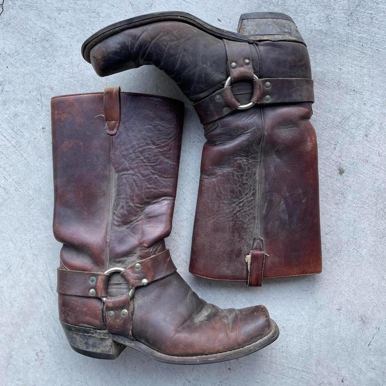 Vintage 1980s Square Toe Brown Leather... - Depop