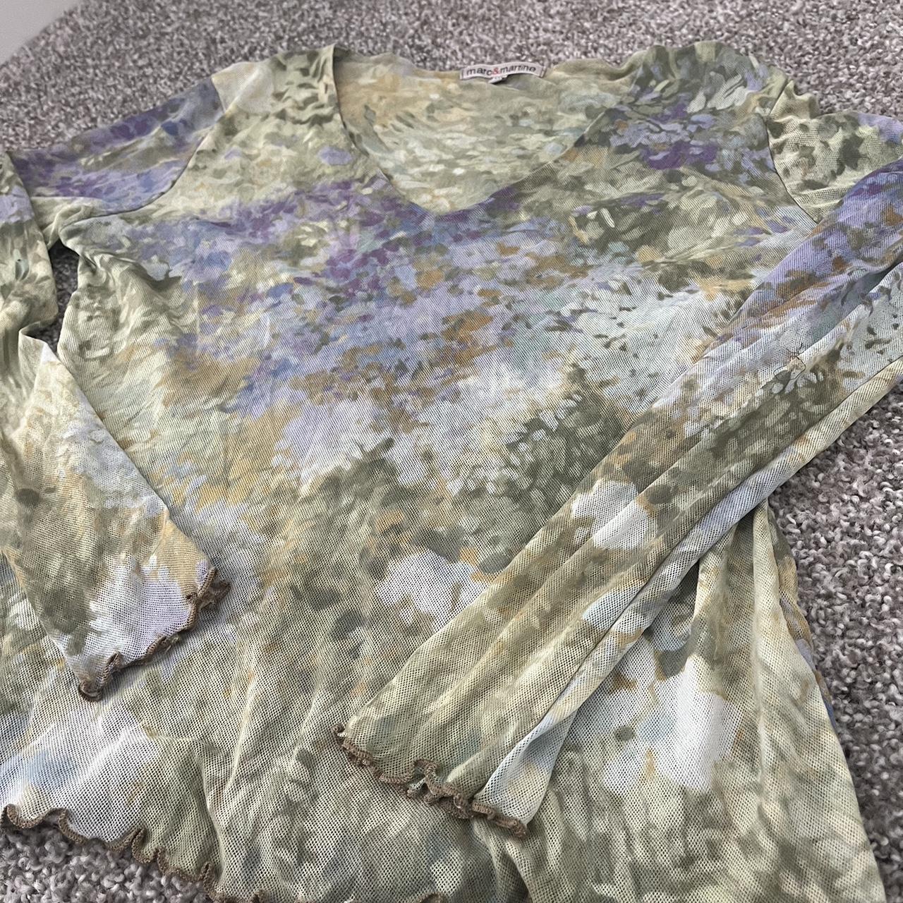 printed sheer mesh long sleeve top fairy ruffle... - Depop