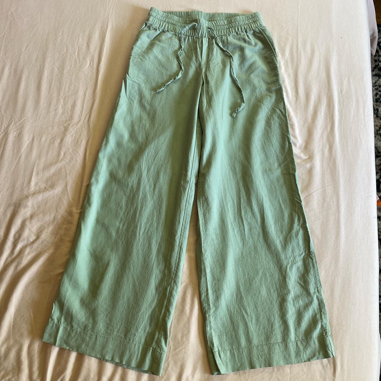 sage green wide-leg linen pants - Depop